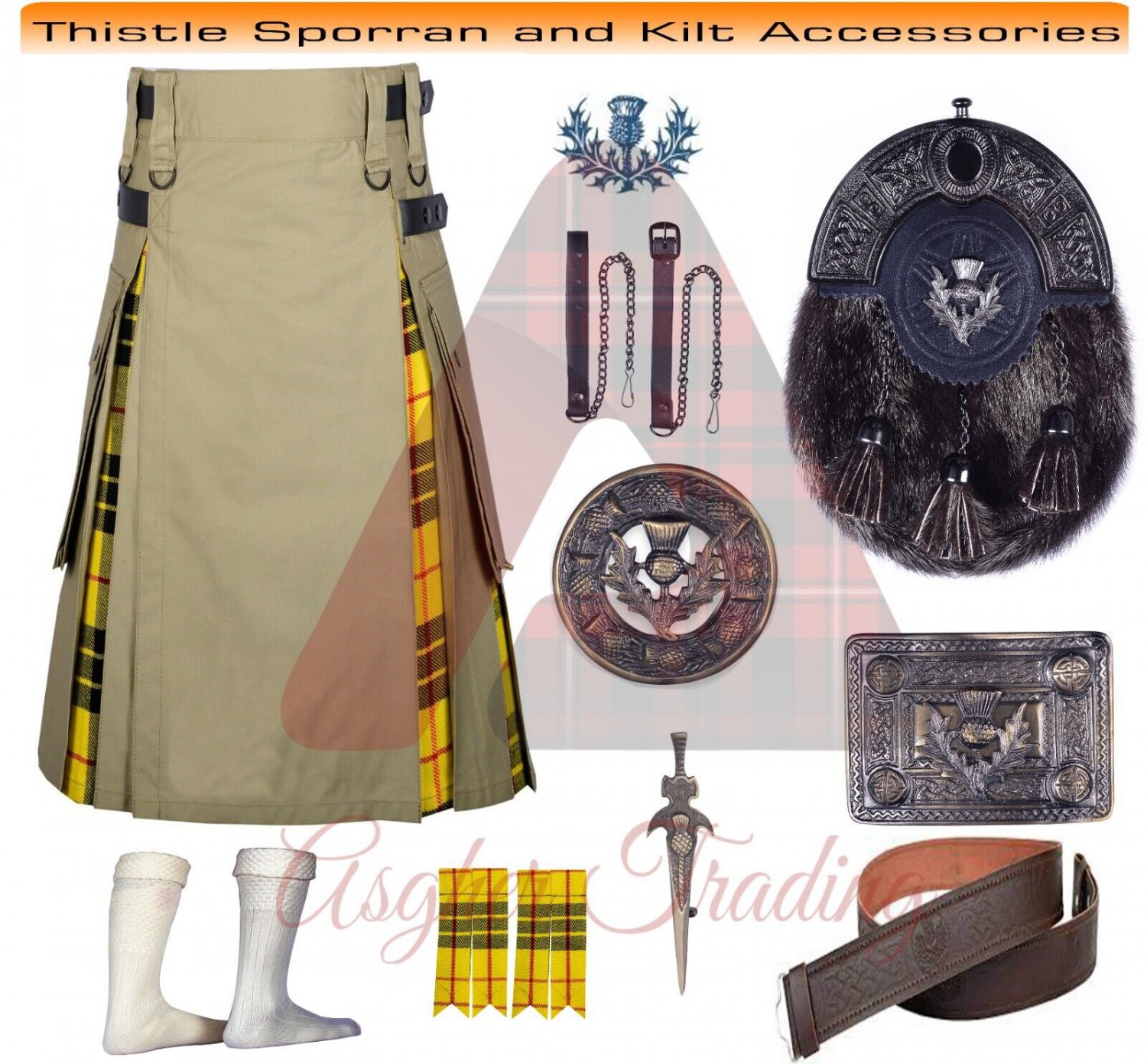 Scottish Macleod of Lewis Tartan Utility Kilt Cotton Hybrid Kilt Sporran Kilt Belt Socks