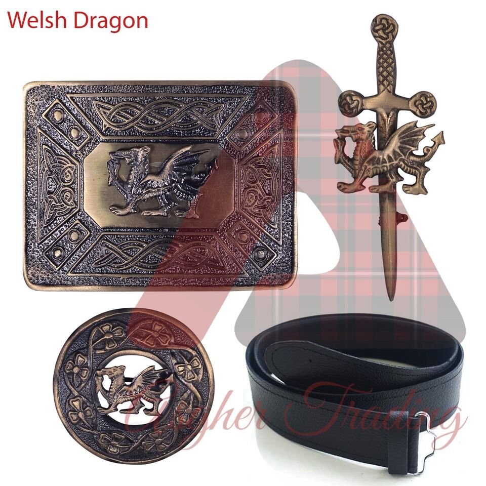 Scottish Traditional Welsh Dragon Design Kilt Belt - Real Leather kilt ...