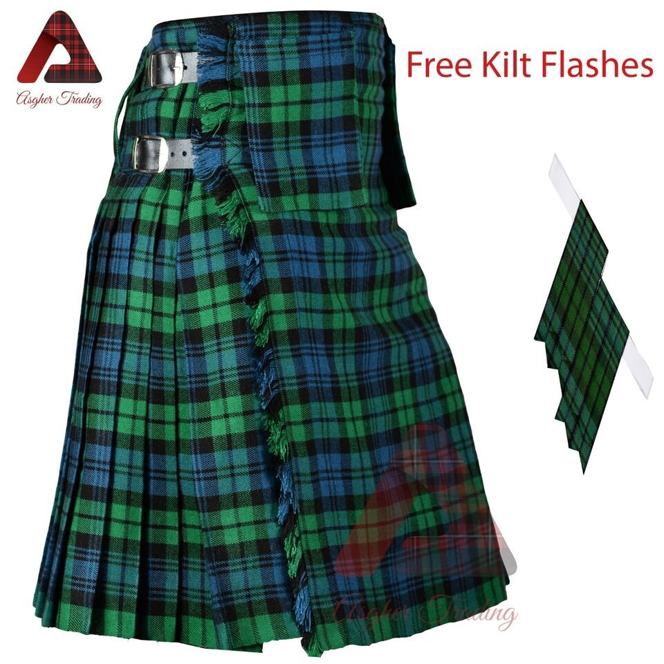 Scottish Handmade Traditional 8 Yard Kilt Campbell Ancient Tartan Kilt For Men's Free Flashes