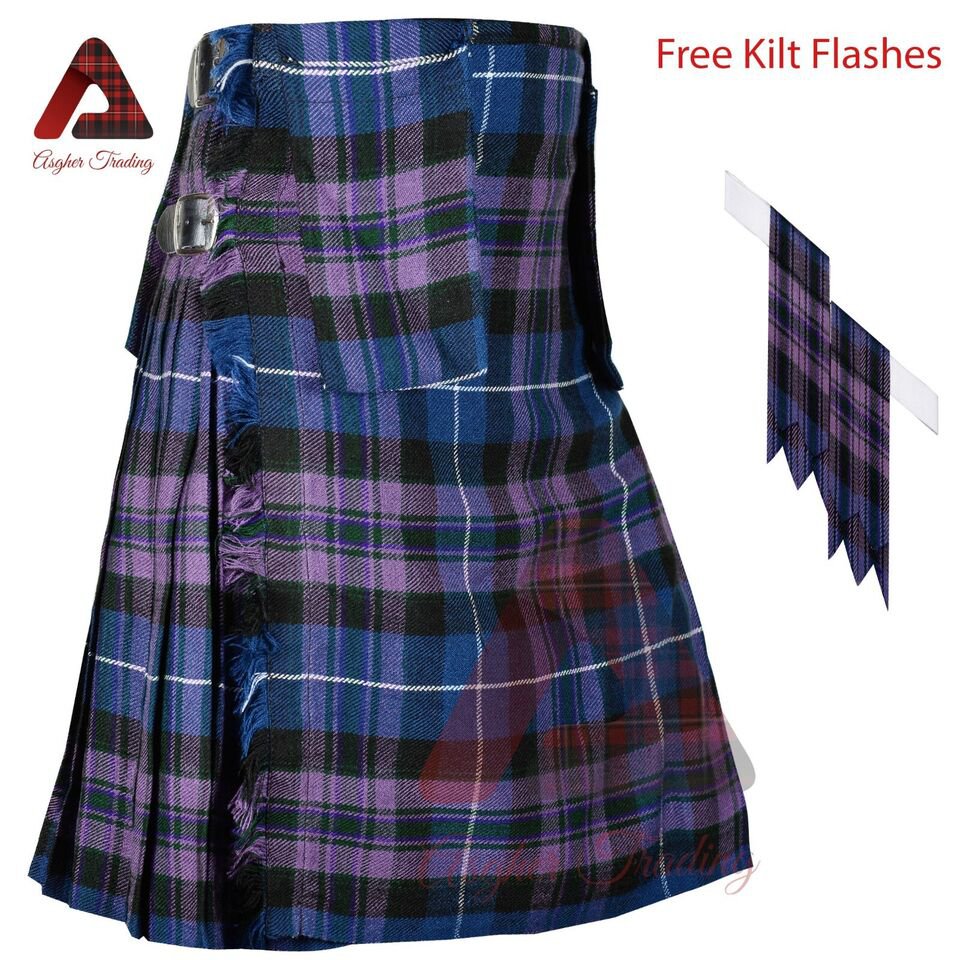 Scottish Handmade Traditional 8 Yard Kilt pride of Scotland Tartan Kilt For Men's Free Flashes