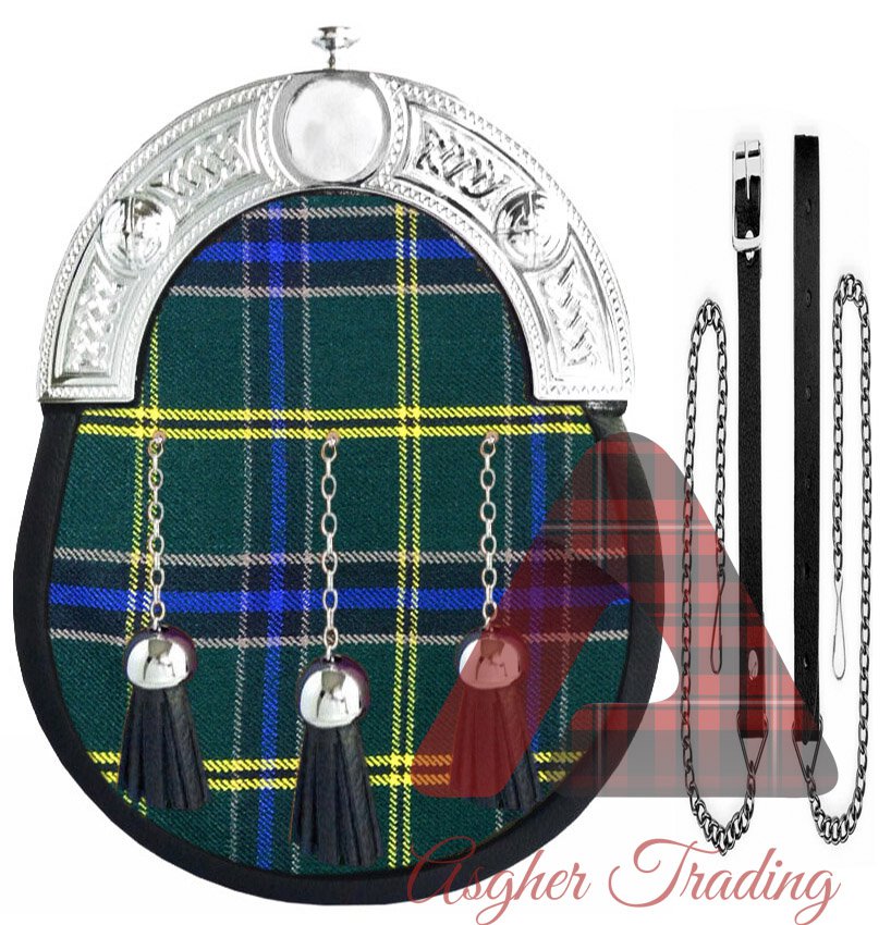 Scottish US Army Tartan Kilt Sporran Full Dress Sporran bag with Chain Strap