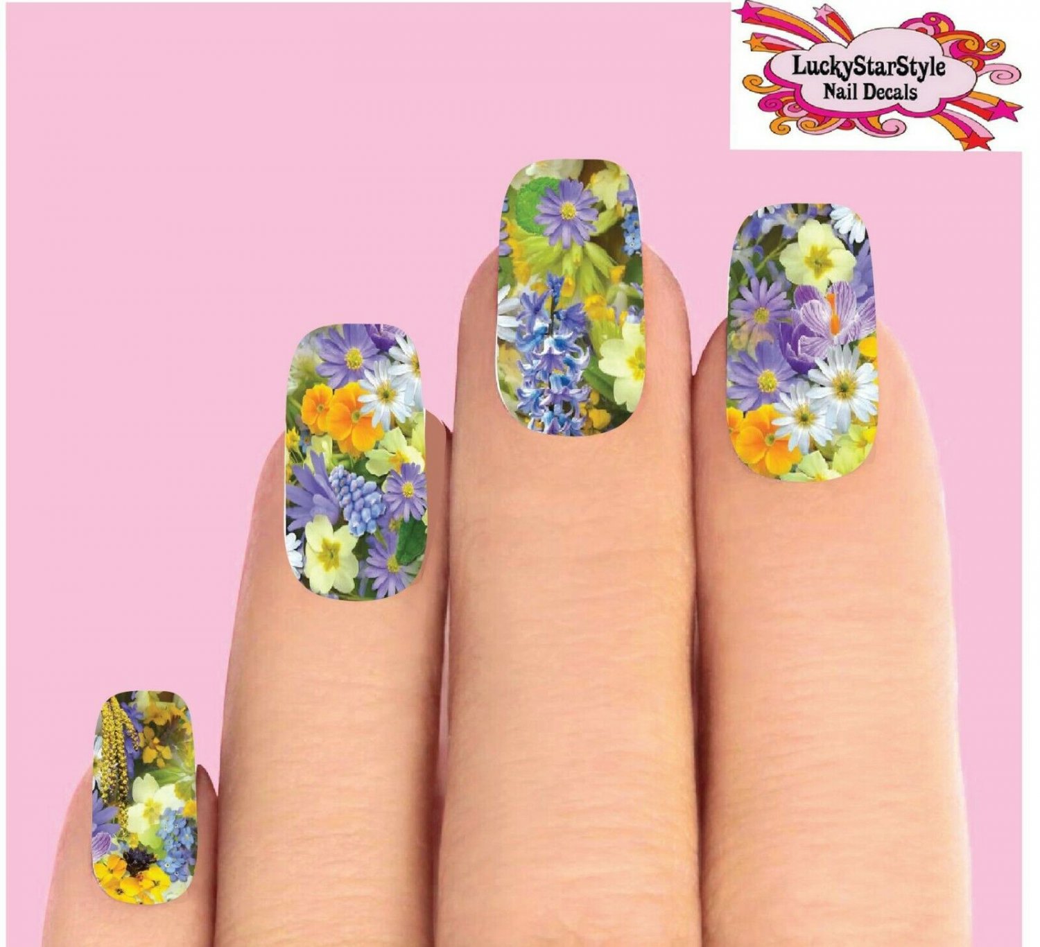 Waterslide Full Nail Decals Set of 10 - Purple Spring Flowers