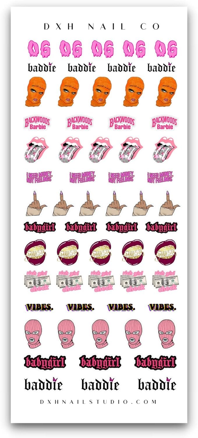 Super Baddie Nail Decals OG Baddie Cash Money Nail Art Water Transfer ...