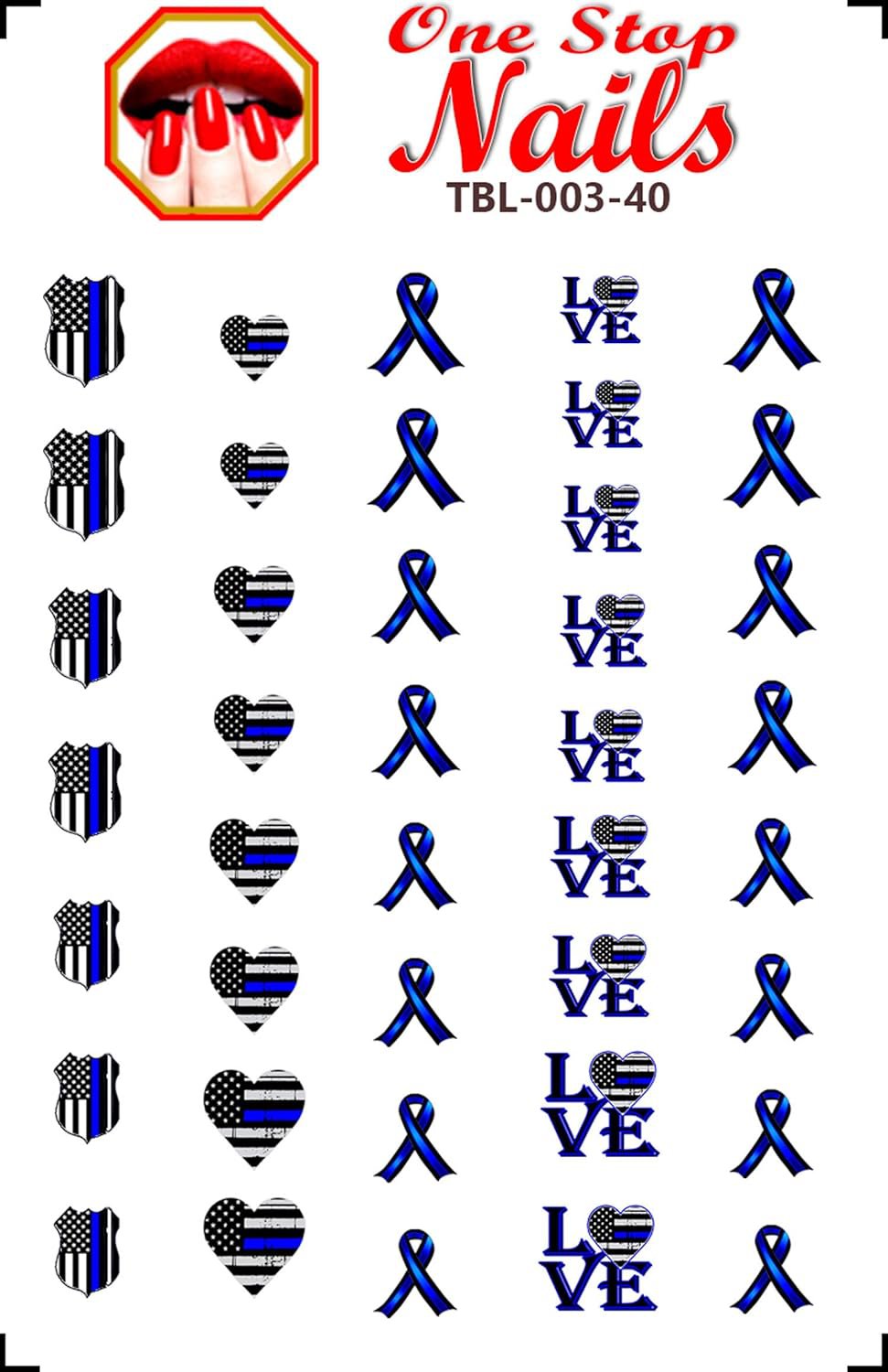 Thin Blue Line (Ver.3) Clear waterslide Nail Art Decals (Tattoos) for ...