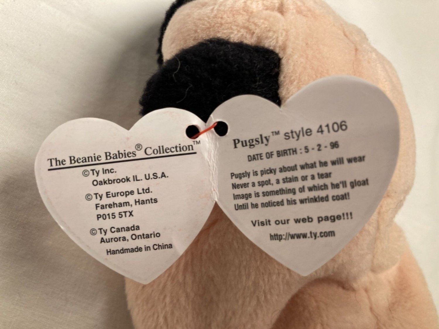 TY Beanie Baby - PUGSLY the Pug Dog Retired 1996