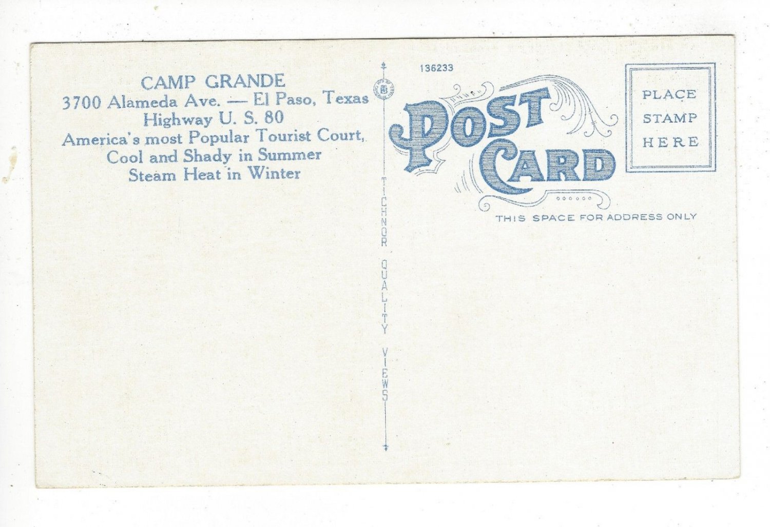 Postcard White Border Camp Grande El Paso, Texas Tichnor