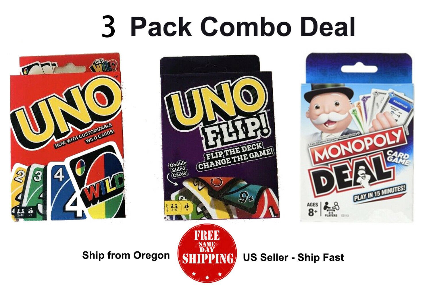 UNO Card Game & Monopoly Deal ( 3 PACK ) - US Seller - Ship Fast - Free ...