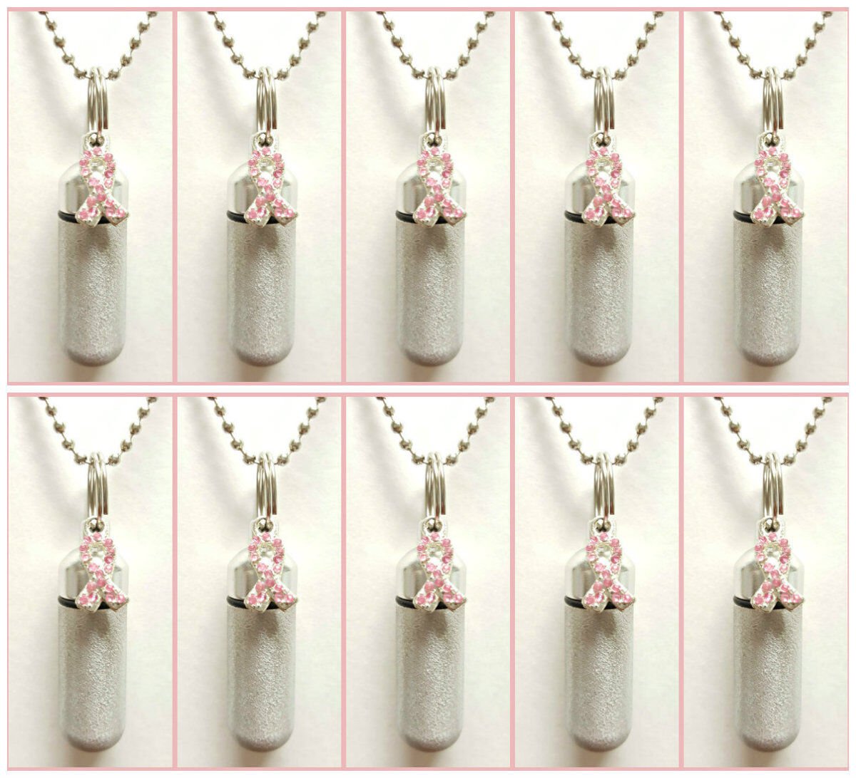 TEN Brushed Silver Rhinestone Breast Cancer CREMATION URNS w/Pouches ...