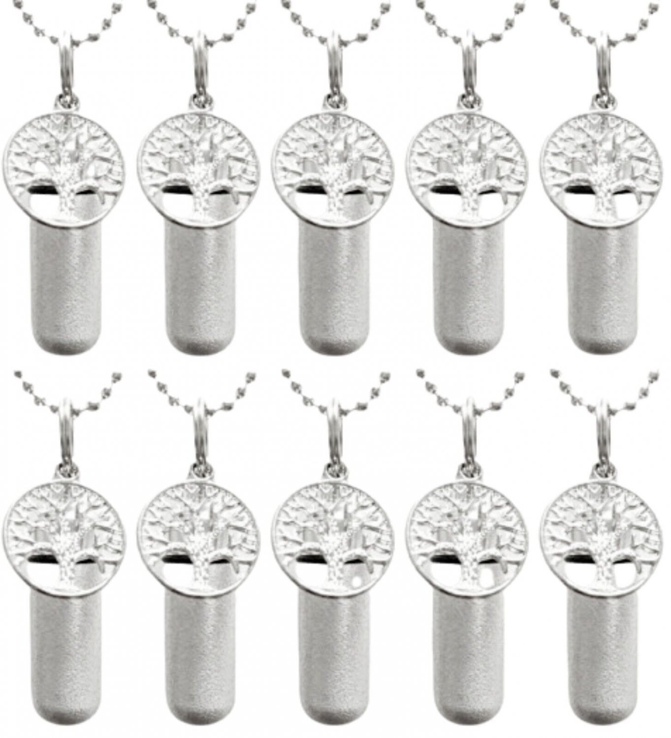 Set of 10 Brushed Silver Tree of Life CREMATION URNS w/Pouches, Chains ...