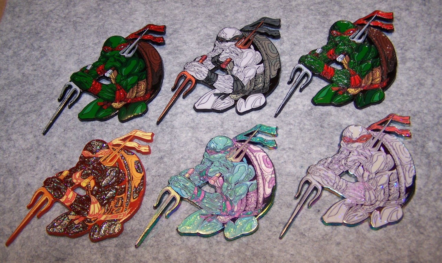 Full 6 Pin Set TMNT Raphael Limited Edition Glitter Glow Rainbow Ninja ...