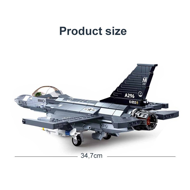 WW2 Air Force Military F16C Falcon Fighter Building Blocks Aircraft 521Pcs