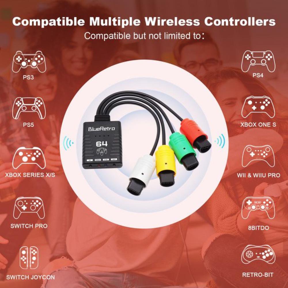 Blueretro Wireless Game Controller Adapter For N64 1-4 Console ...