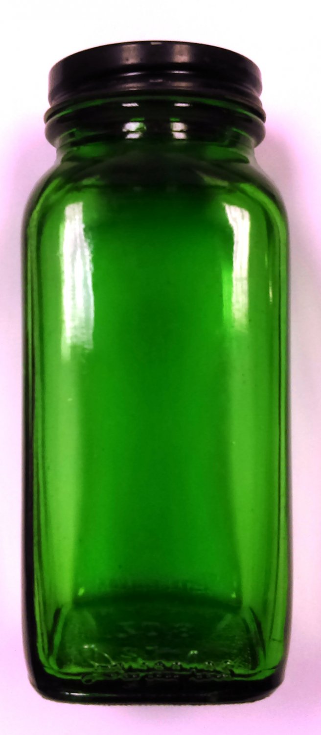 Vintage DURAGLAS Dark Green Square Glass Bottle w Black Metal Lid, 5.5 ...