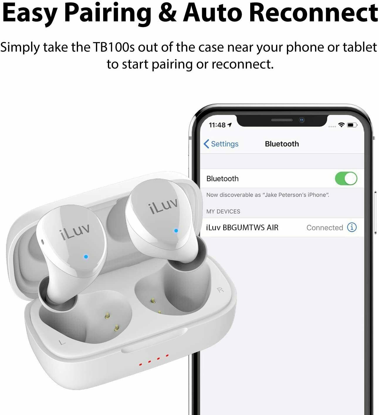 iLuv TB100 White True Wireless Earbuds Cordless in-Ear Bluetooth 5.0 with