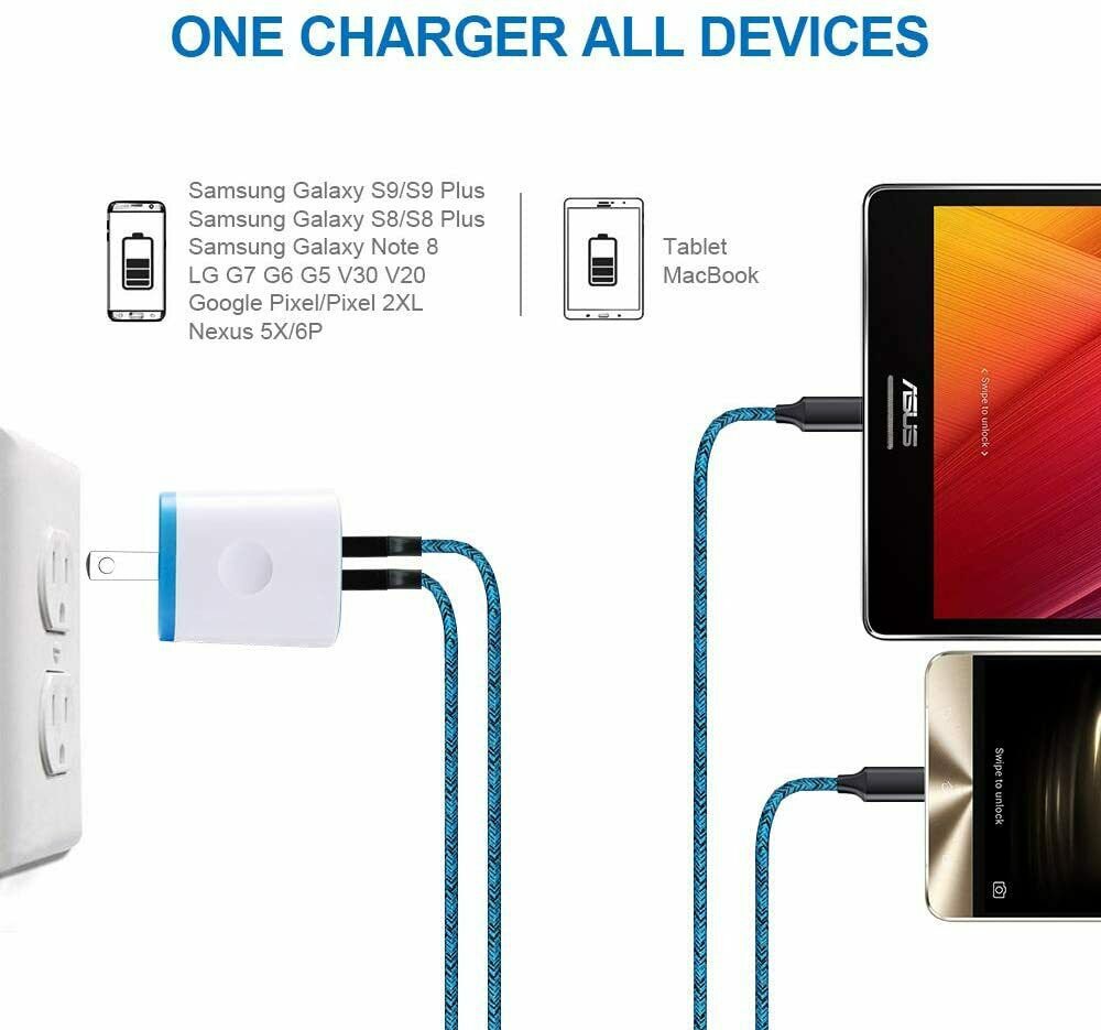 Type C Charger, Dual Port Wall Charger, Car Charger, AndHot 2.1A Charging