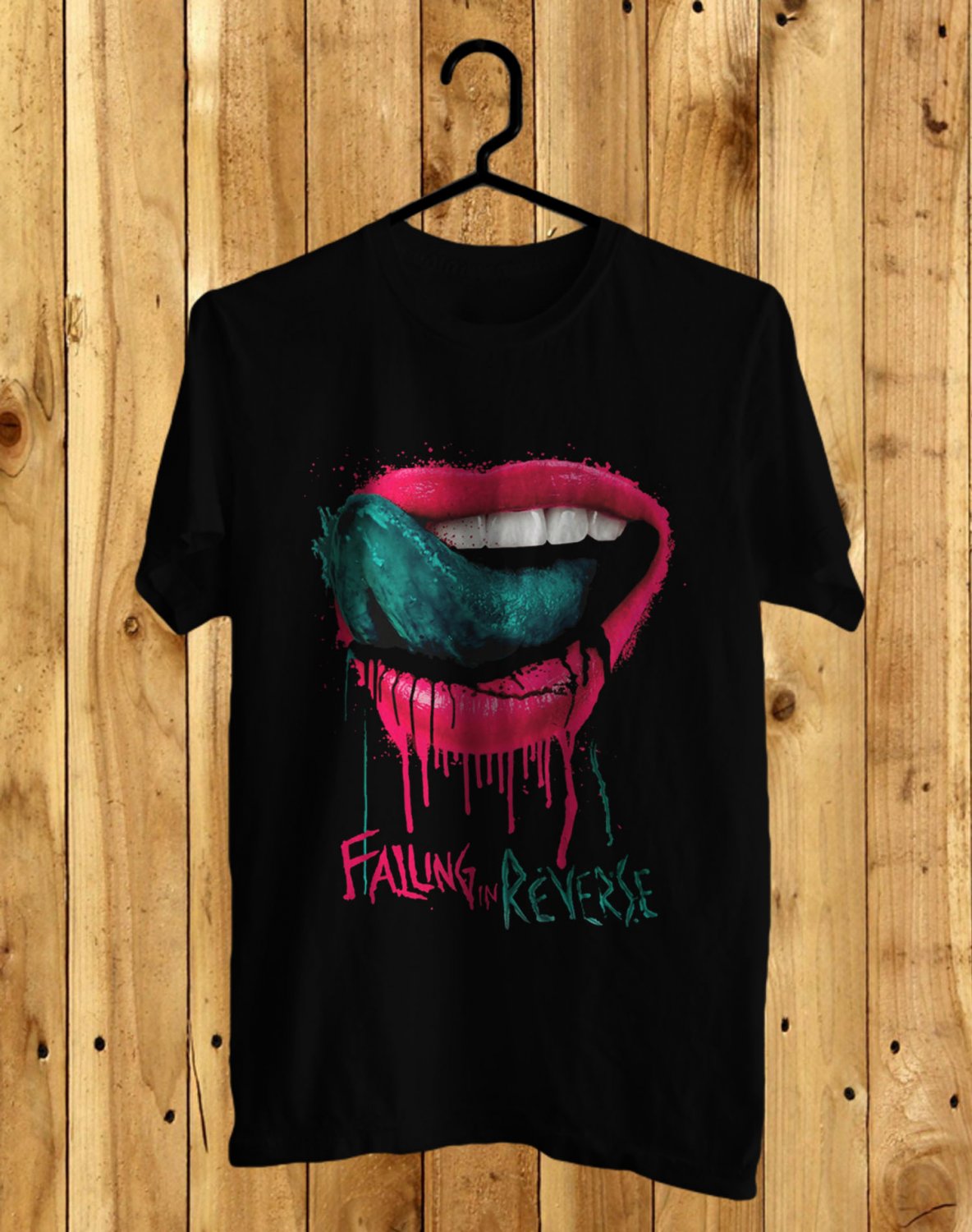 FALLING IN REVERSE LOGO VAMPIRE FRONT SIDE BLACK TEE SHIRT V01