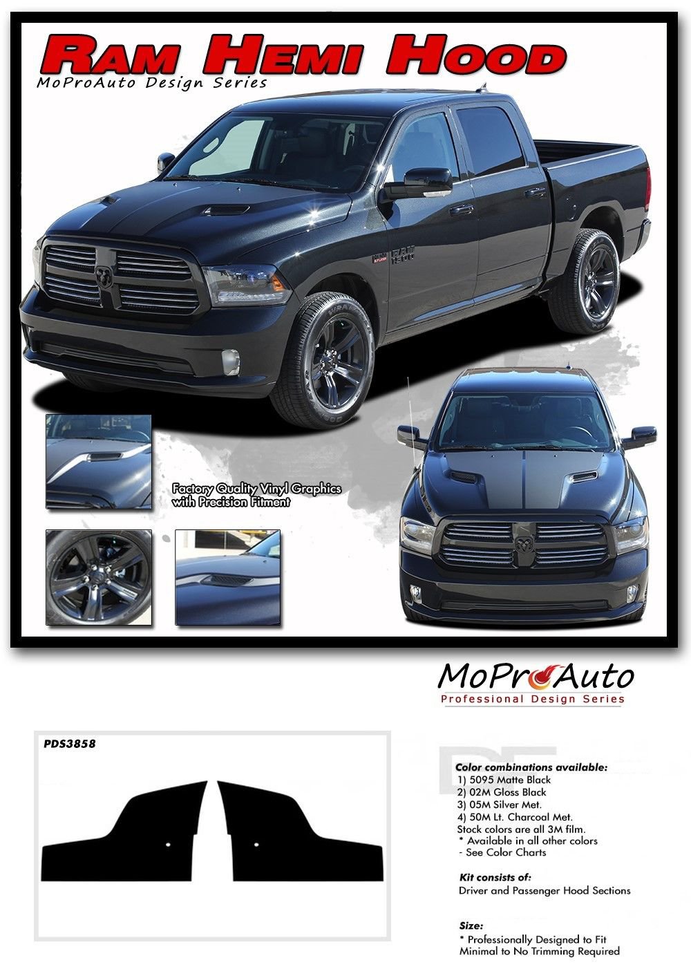 2009-2017 Dodge Ram 1500 Truck RAM HEMI HOOD Decals Stripe 3M Graphics ...