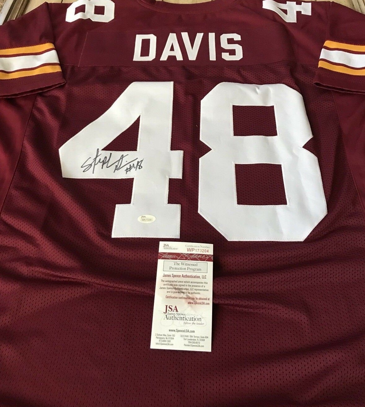 Stephen Davis Signed Redskins Jersey (JSA COA)Washington Running Back ...
