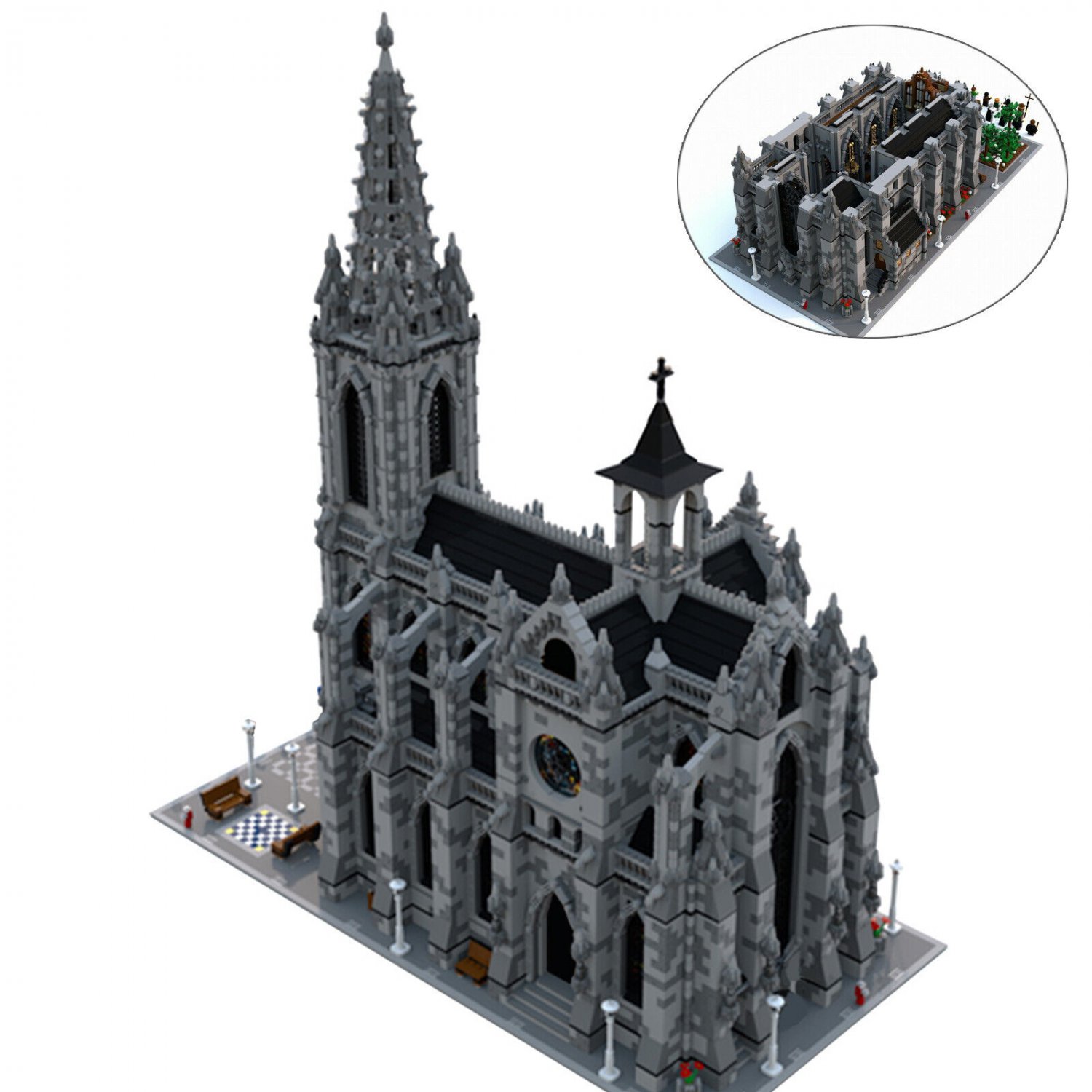 Modular Cathedral with Interior Building Bricks Toys Blocks Set Model ...