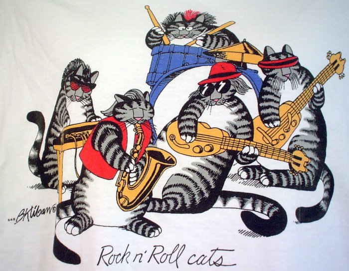 Kliban Cats tee shirt Rock and roll Made in Hawaii USA Size XL