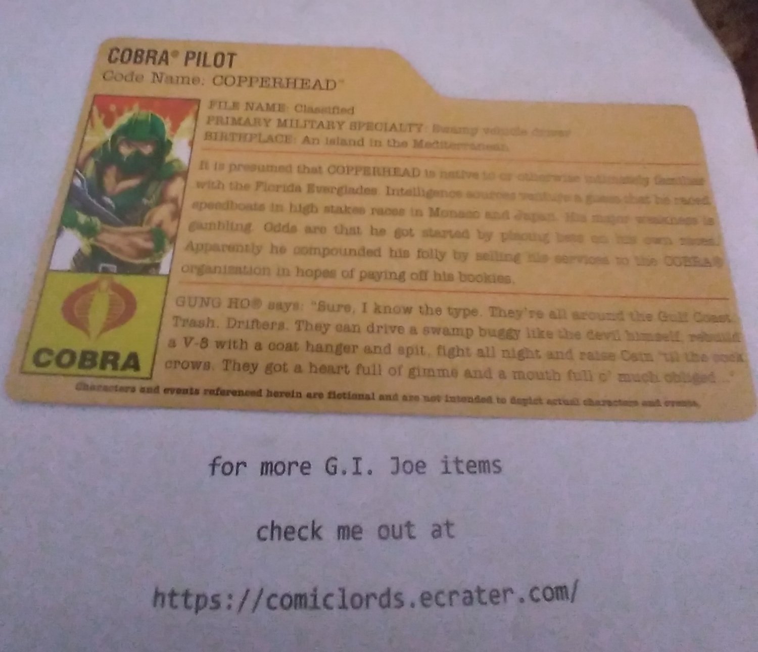 Copperhead V4 FileCard "From 2008 Comic Pack 2 Pack" GI Joe G.I. Joe ...
