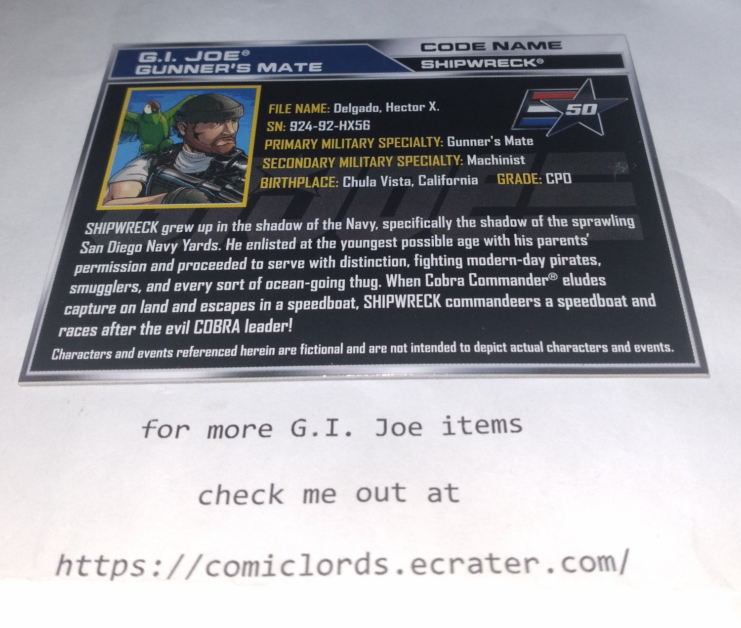 Shipwreck V19 Filecard 50th Anniversary GI Joe G.I. Joe File Card