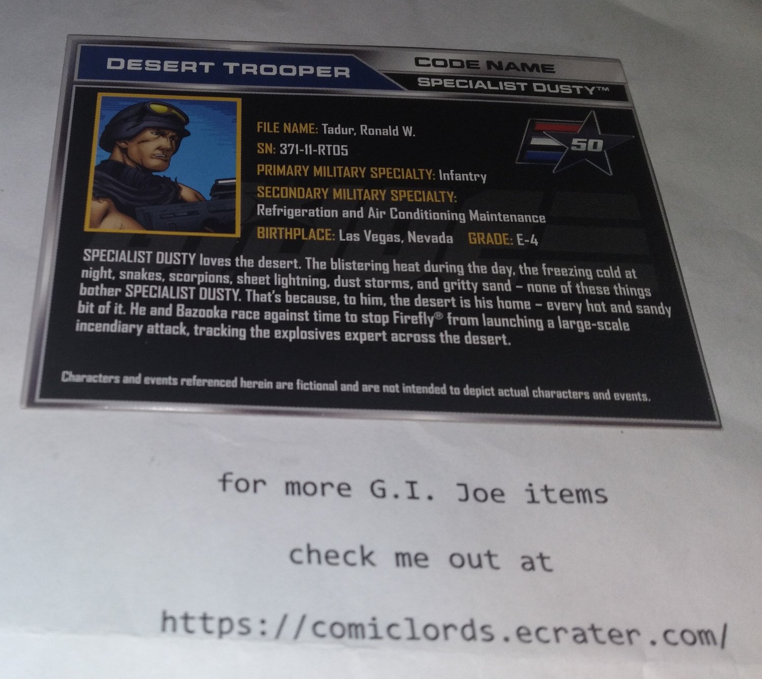 Specialist Dusty Filecard 50th Anniversary GI Joe G.I. Joe File Card