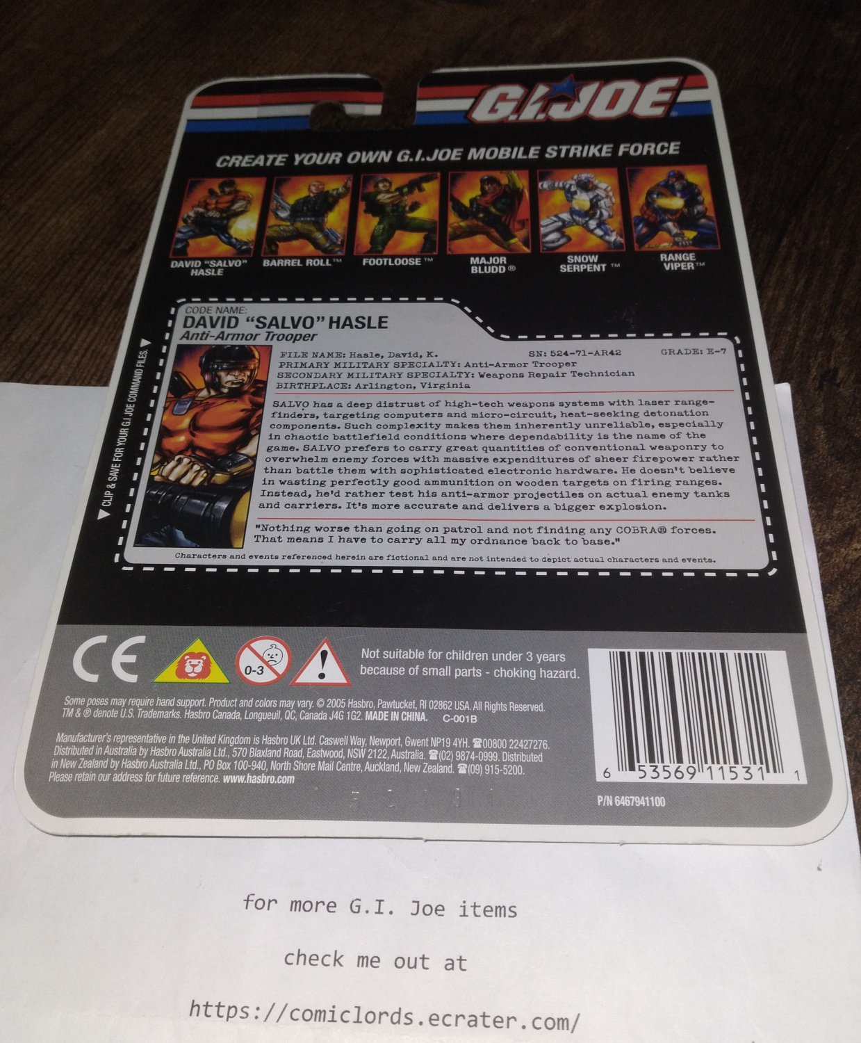 David Salvo"Hasle V2 DTC Uncut cardback Filecard GI Joe GIJOE G.I. Joe ...