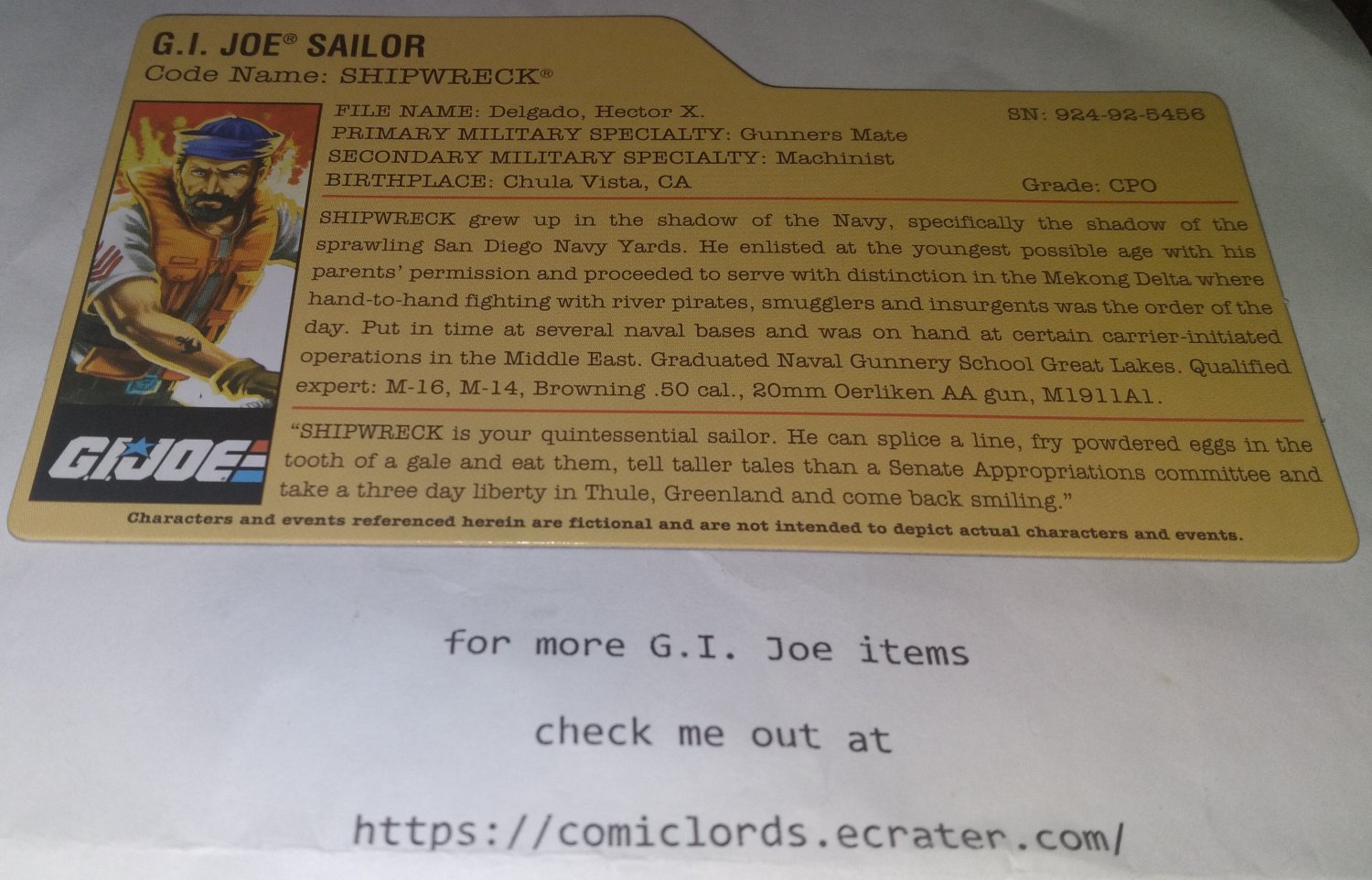 Shipwreck V12 FileCard "From 2008 Comic Pack 2 Pack" GI Joe G.I. Joe GIJOE