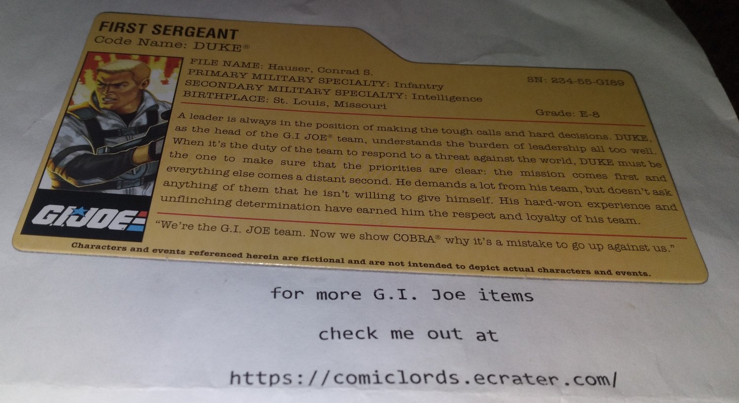 Duke V32 Filecard ResoluteGI JOE G.I. Joe File Card