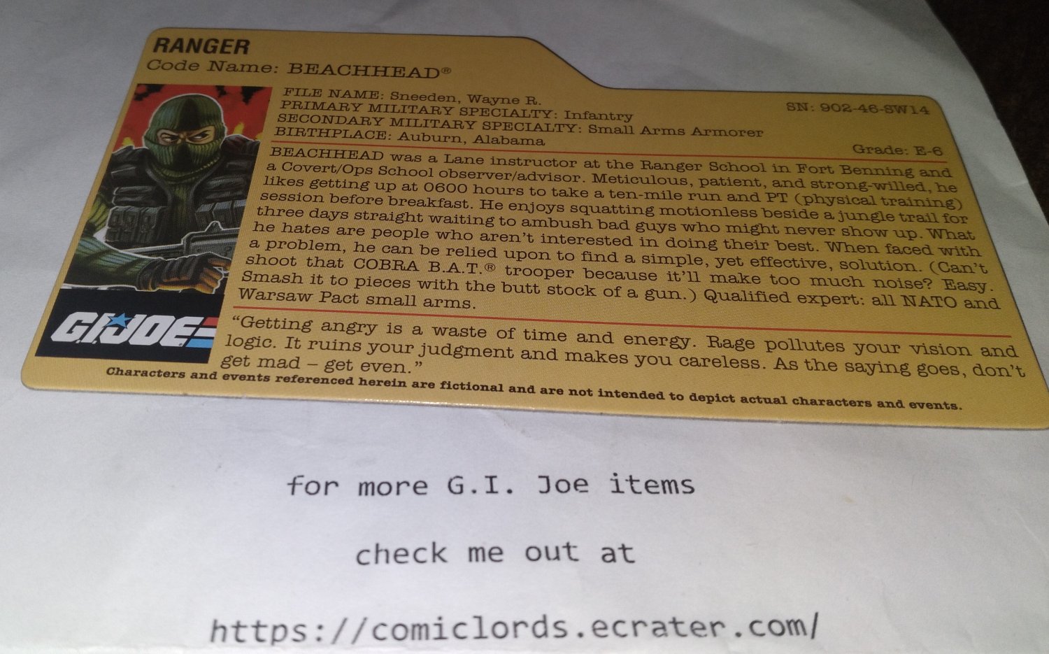 Beachhead V11 Filecard 25th Anniversary GI JOE G.I. Joe File Card