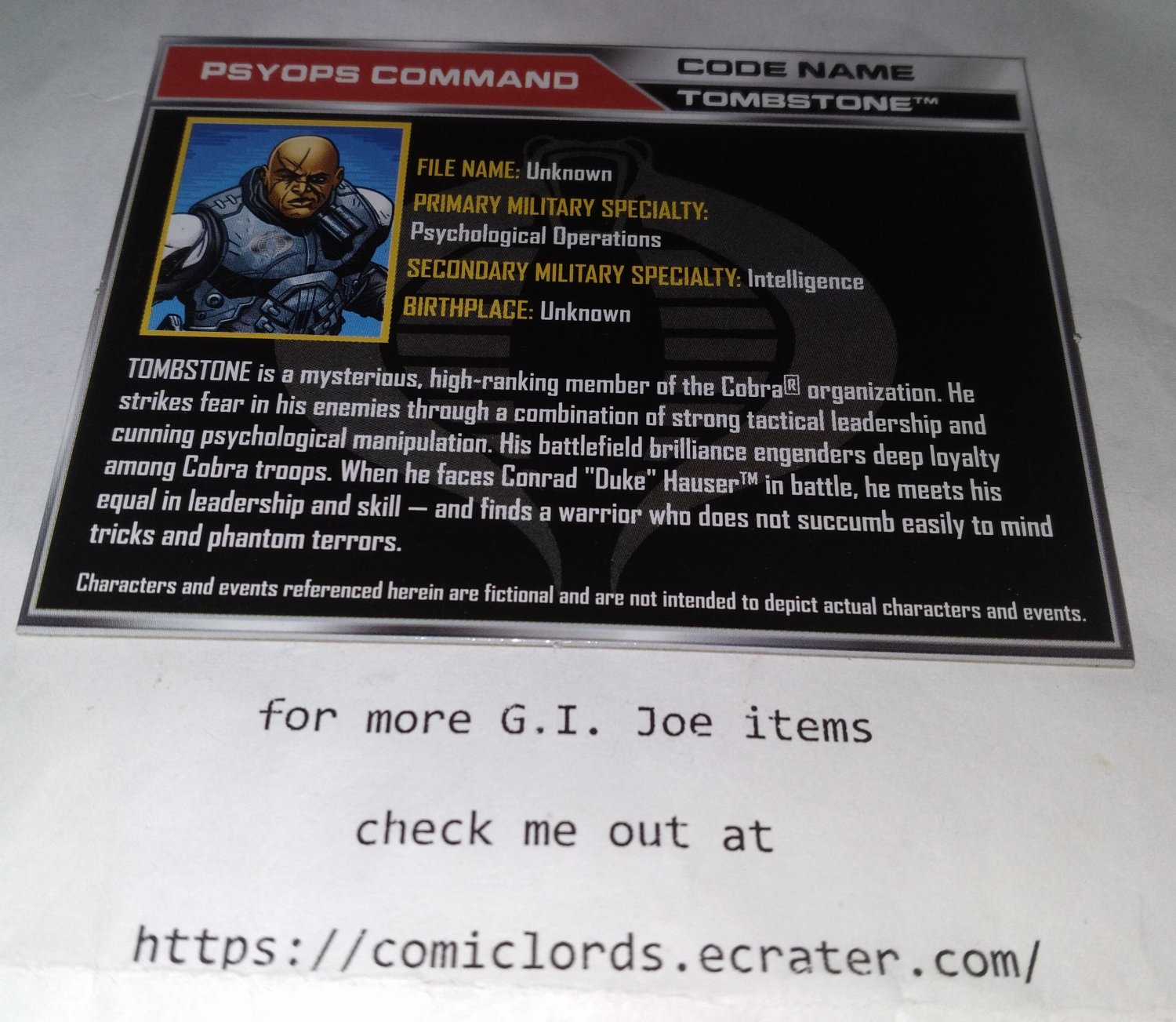 Tombstone File Card GI JOE 50th Anniversary FileCard GIJOE