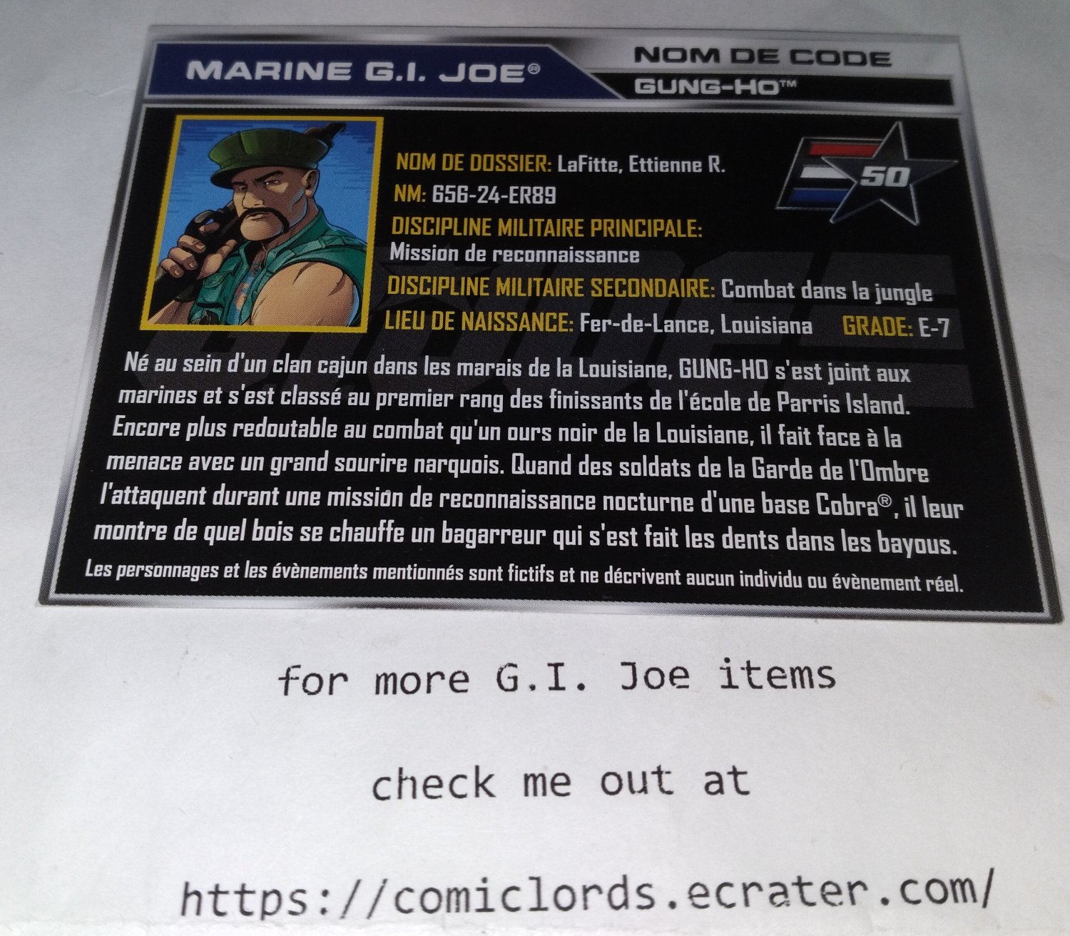 Gung-Ho V21 Filecard 50th Anniversry GI Joe G.I. Joe GIJOE File Card