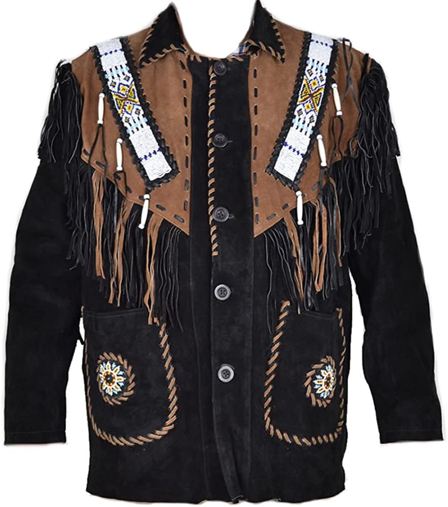 Classyak Western Cowboy Leather Jacket, Fringed & Excellent Beads Work ...