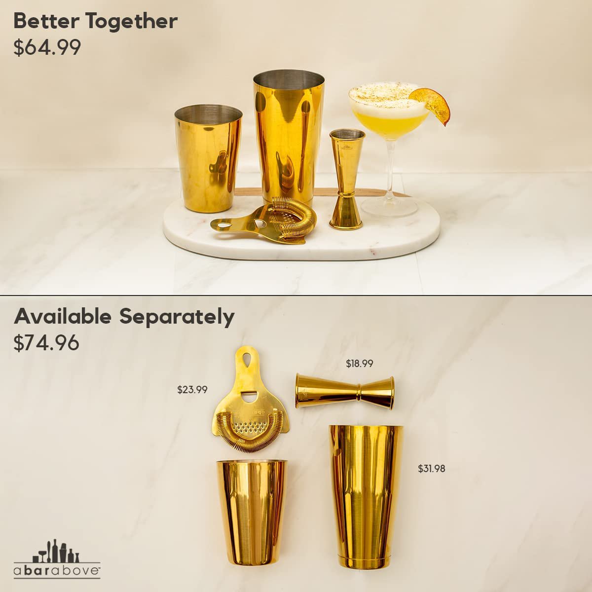 A BAR above Gold Craft Bar Set (4Pc) - Stainless Steel Gold Boston ...