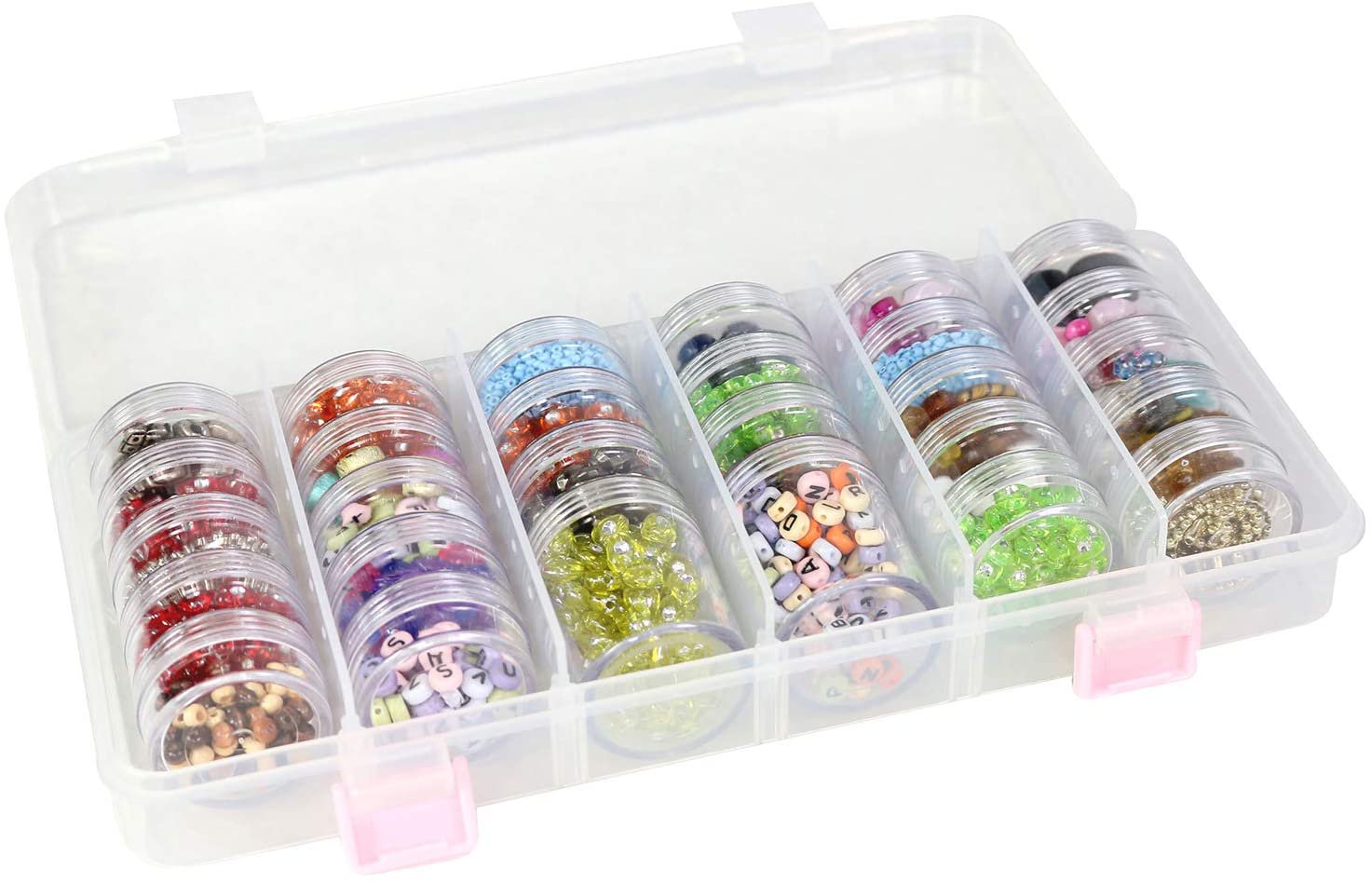 Everything Mary Large Plastic Bead Storage Organizer Box, 28 Jars ...