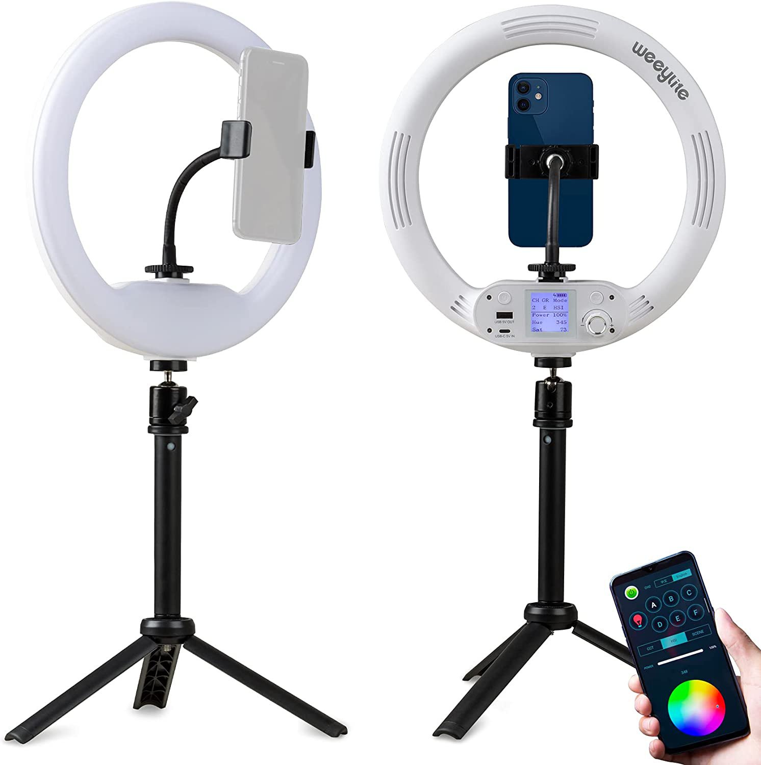 RGB Ring Light 10 Inch, App Control Multi Colored RGB Ring Light with ...