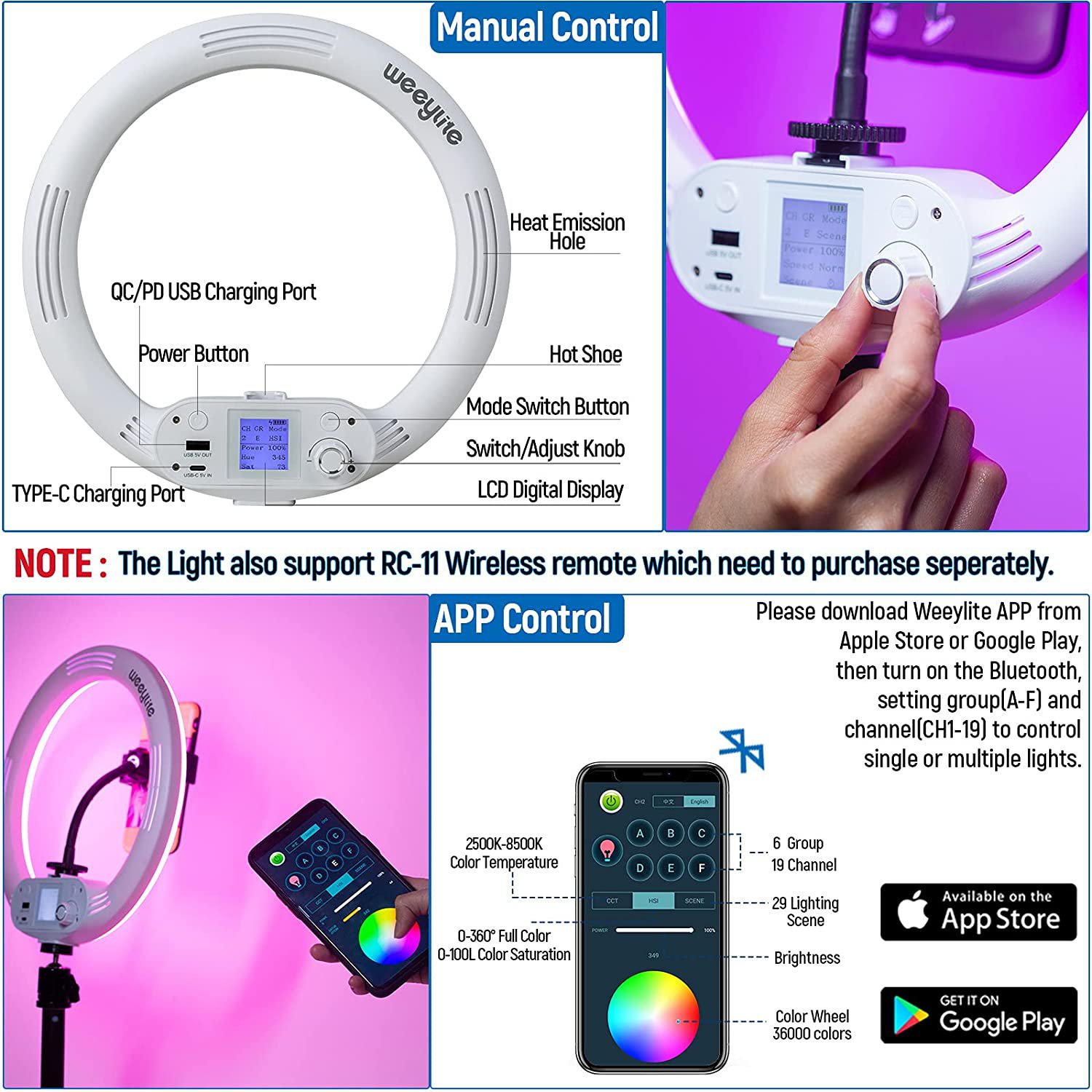 RGB Ring Light 10 Inch, App Control Multi Colored RGB Ring Light with ...