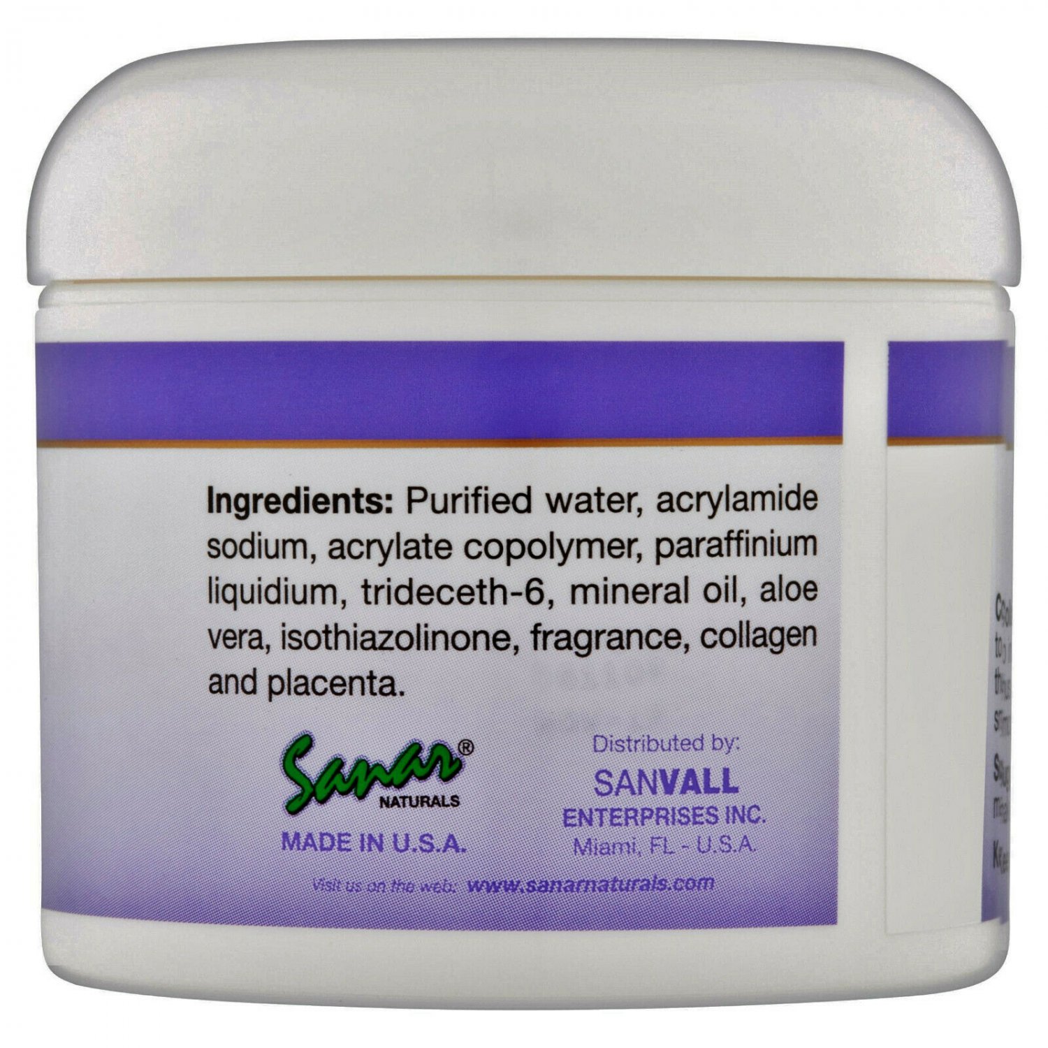 Sanar Natural Collagen Placenta Cream Anti Wrinkle Facial Moisturizer 4oz