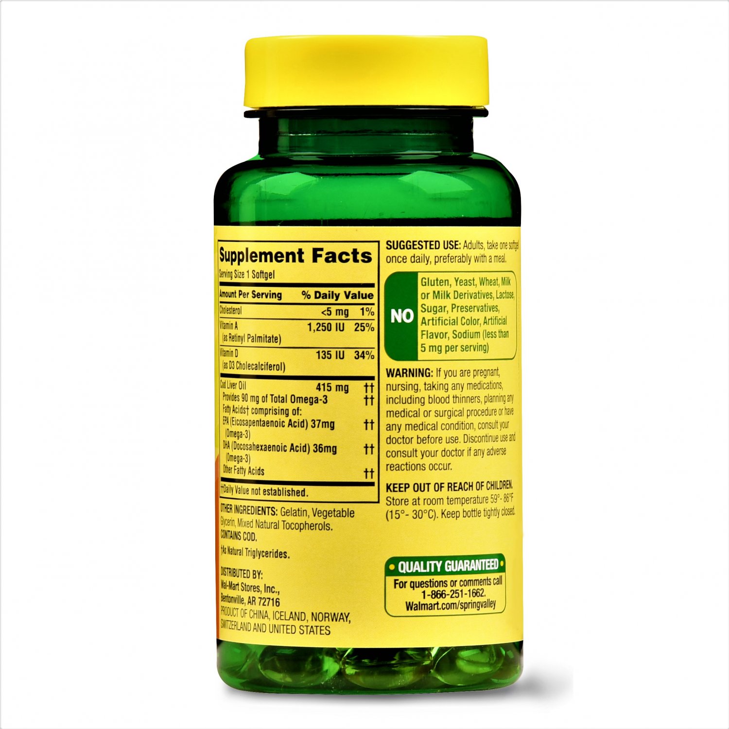 Spring Valley Cod Liver Oil Plus Vitamin A & D Immune Health 100 Softgels