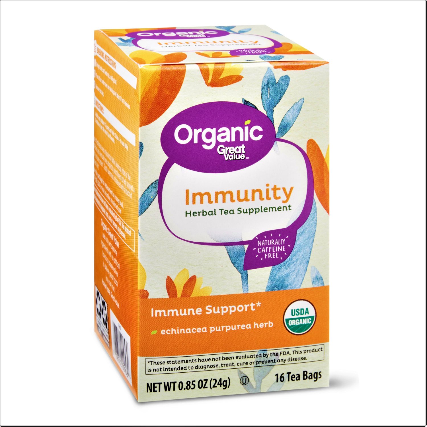 Great Value Organic Herbal Tea Immunity Echinacea Purpurea 0.85 oz (16 Bags Box) 2 Boxes
