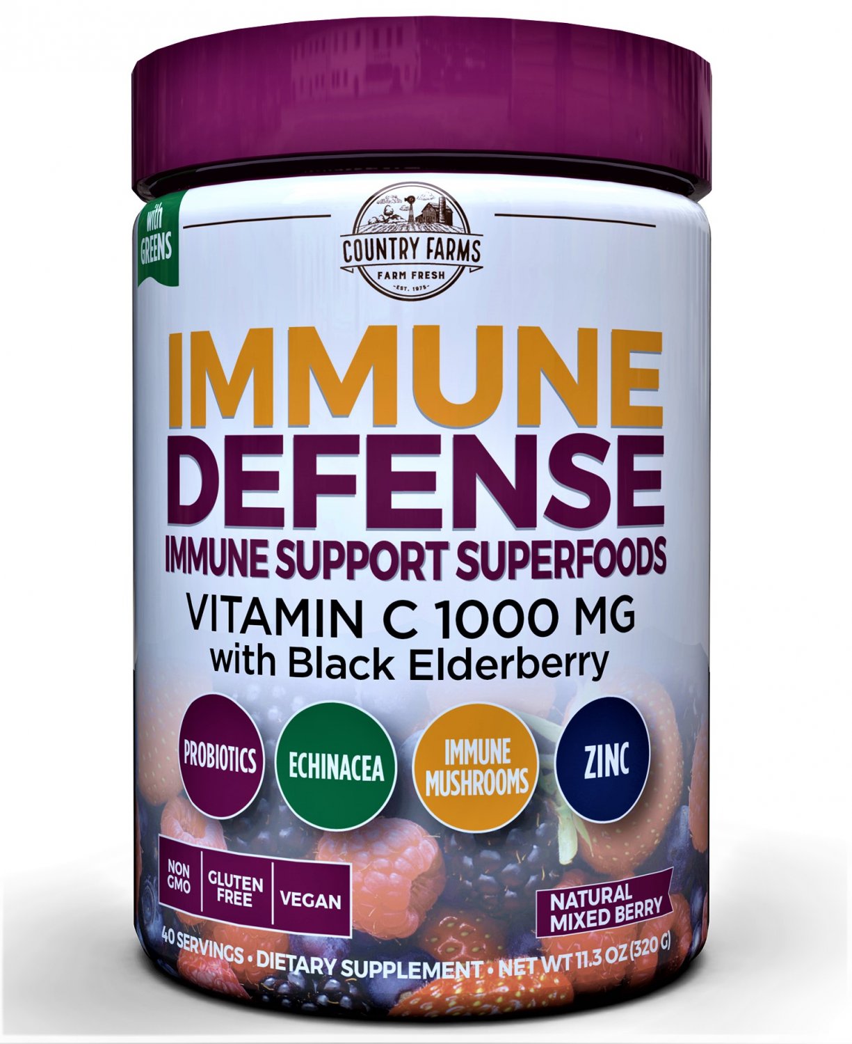 Country Farms Immune Defense Powder Superfood Berry Flavor 40 Servings