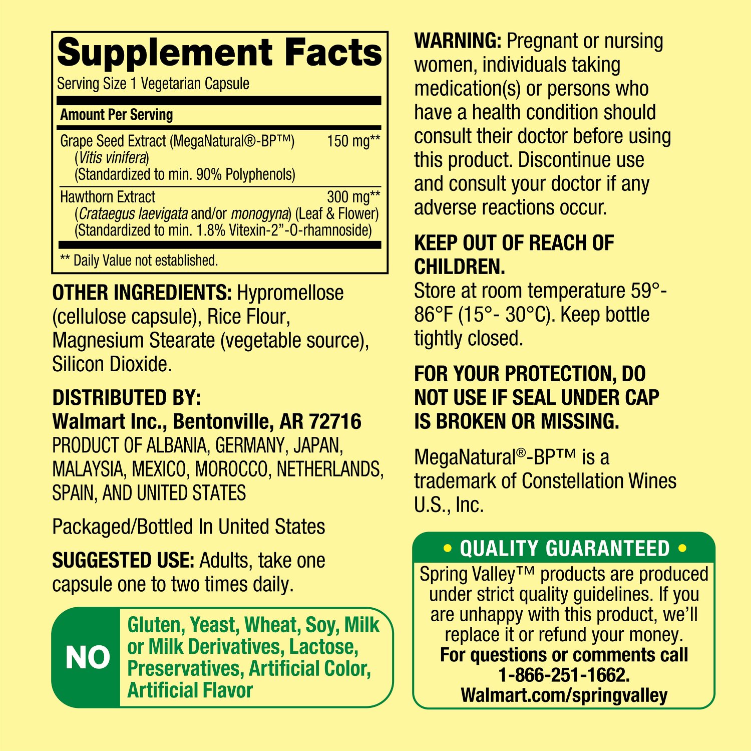 Spring Valley Blood Pressure Support Hearth Health 60 Vegetarian Capsules