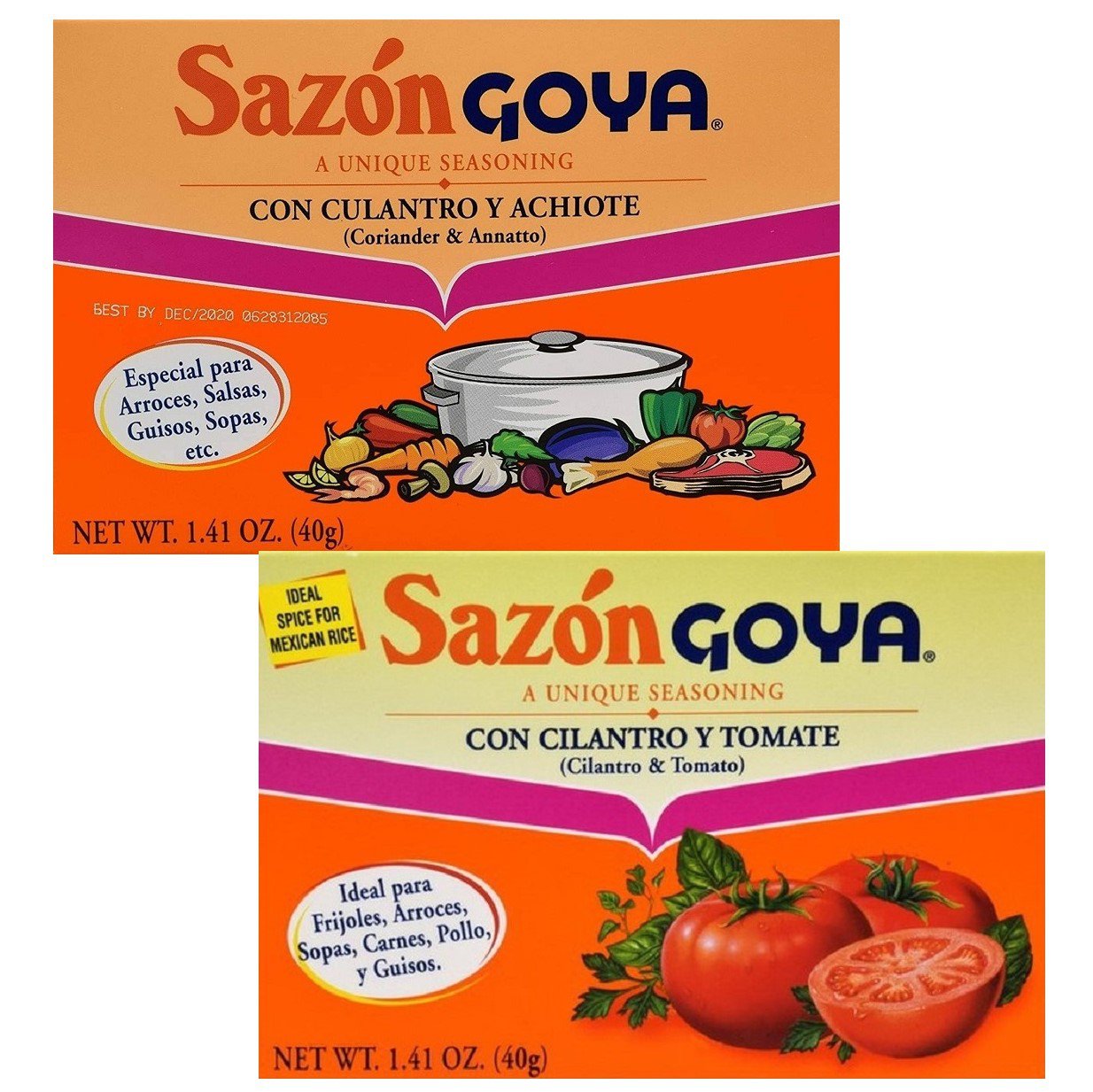 2 Goya Sazon: (1) Coriander-Annatto & (1) Coriander-Tomato 1.41 Oz & 8 ...