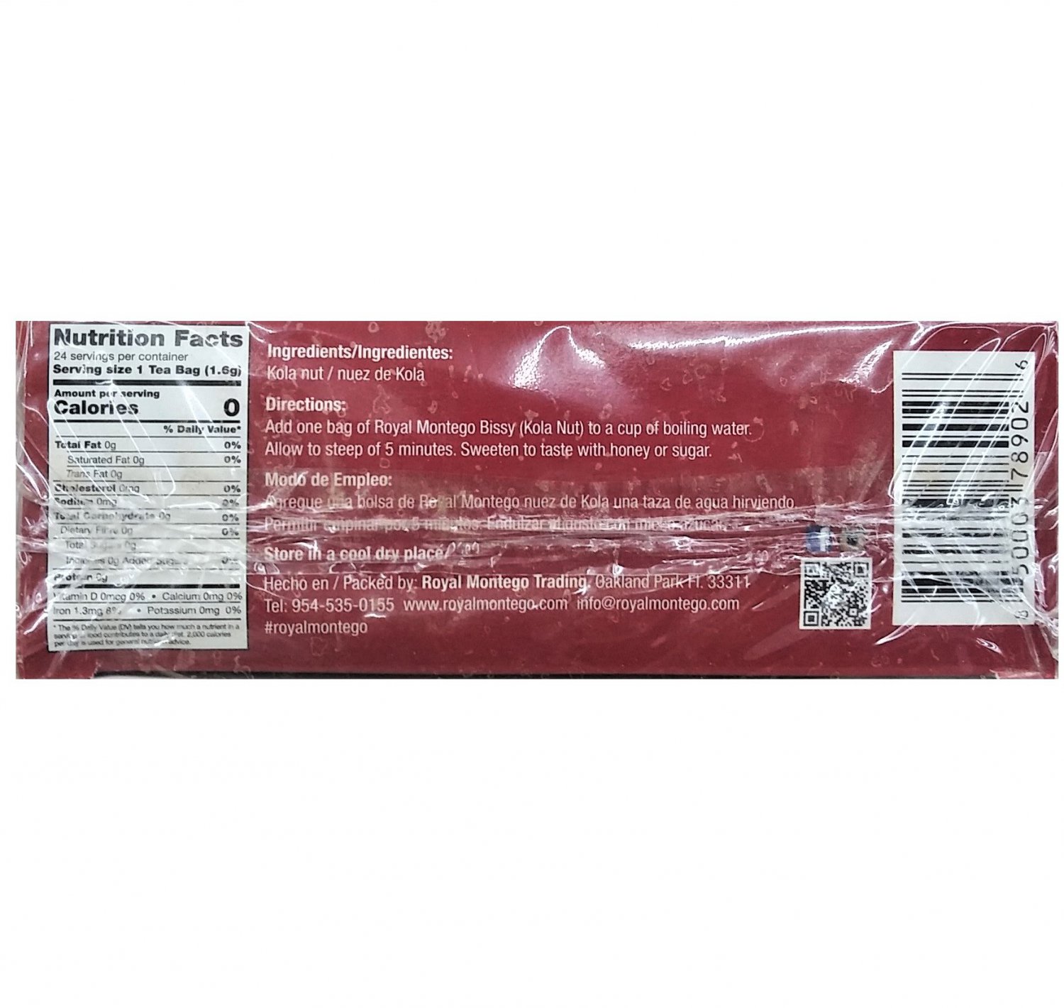 Royal Montego Bissy Kola Nut Herbal Tea 1.34 Oz (24 Tea Bags Box) 2 Boxes