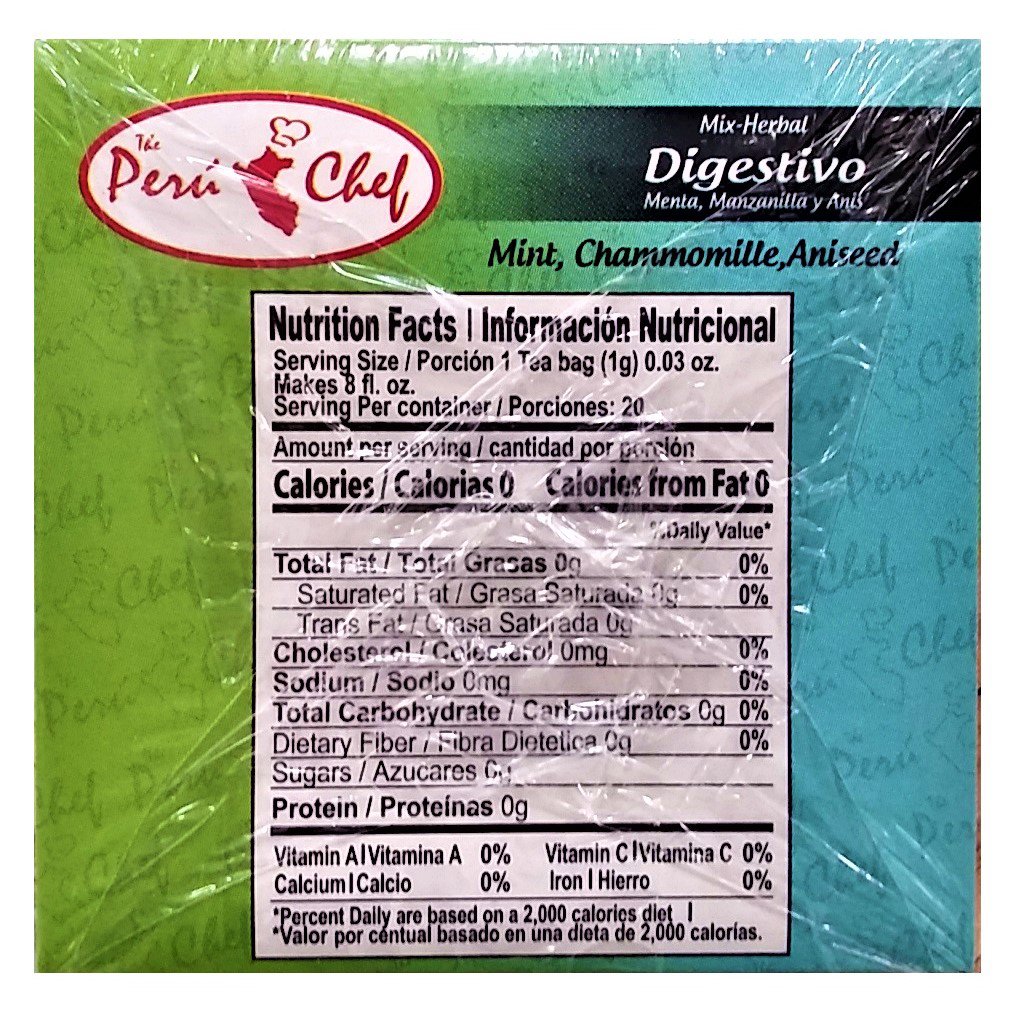 The Peru Chef Herbal Digestive Tea (20 Tea Bags Box) 2 Boxes