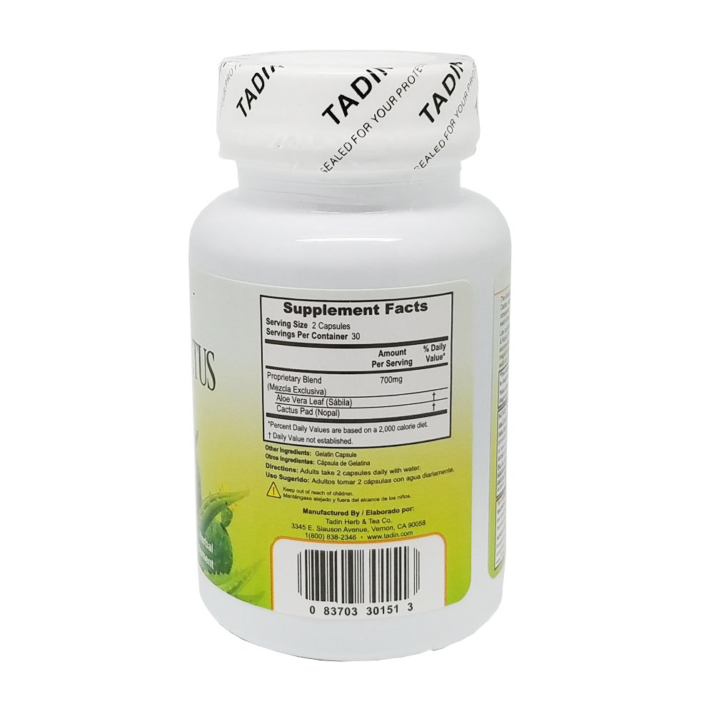 Tadin Savila & Nopal / Aloe Vera & Cactus Herbal Supplements 500mg 60 ...