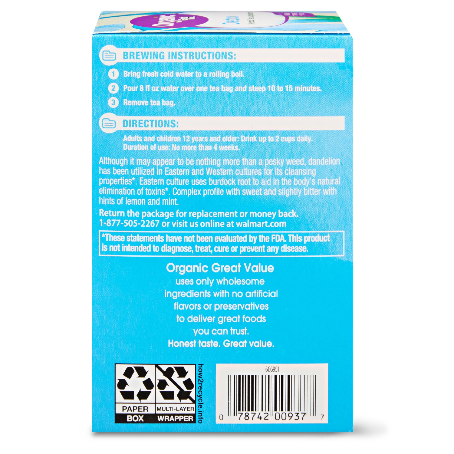 Great Value Organic Herbal Tea Supplement Detox (1.13 oz 16 Tea Bags ...