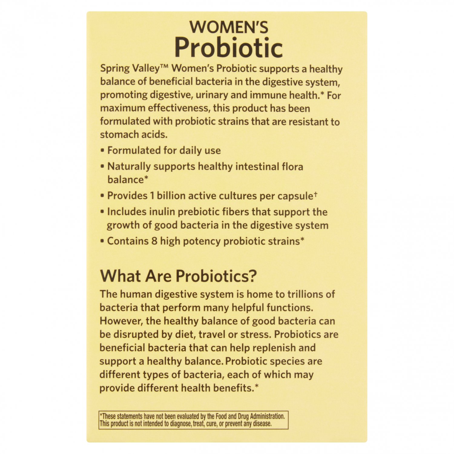 Spring Valley Women's Probiotic Vegetable Capsules 30 Capsules