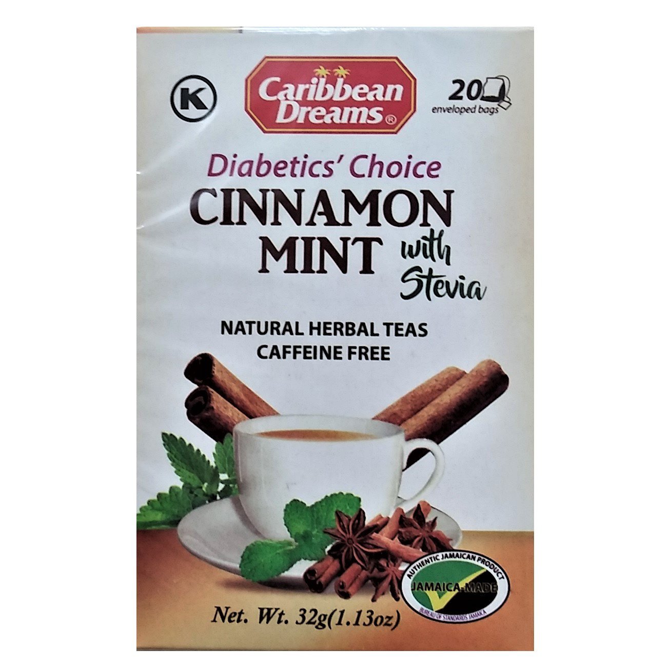 Caribbean Dreams Diabetics Cinnamon Mint with Stevia (20 Tea Bags Box ...